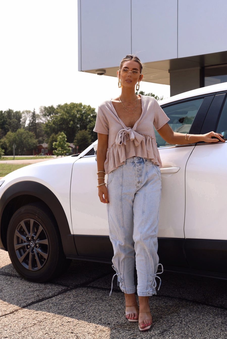 Light Wash Lace Up Denim – Lane 201