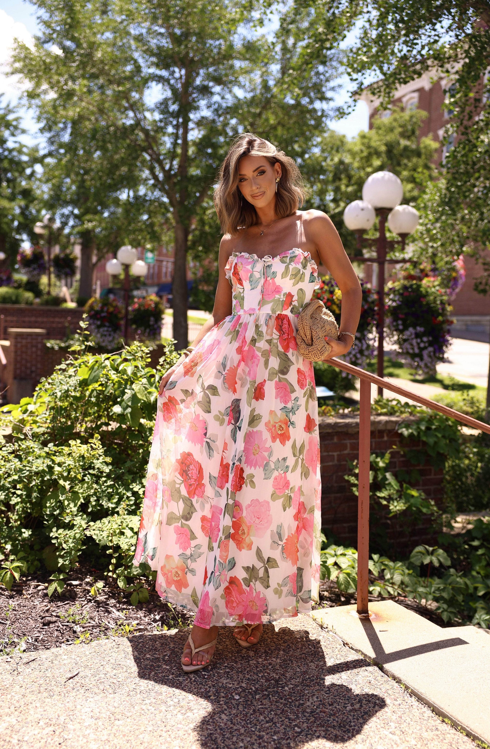 Floral Strapless Maxi Dress | Sweetheart Neckline Dresses | Lane 201